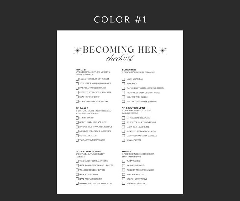 Becoming Her Checklist, Printable Checklist, Glow up Checklist, That ...