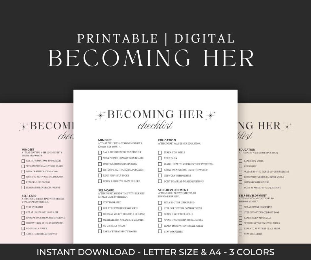 Becoming Her Checklist, Printable Checklist, Glow up Checklist, That ...