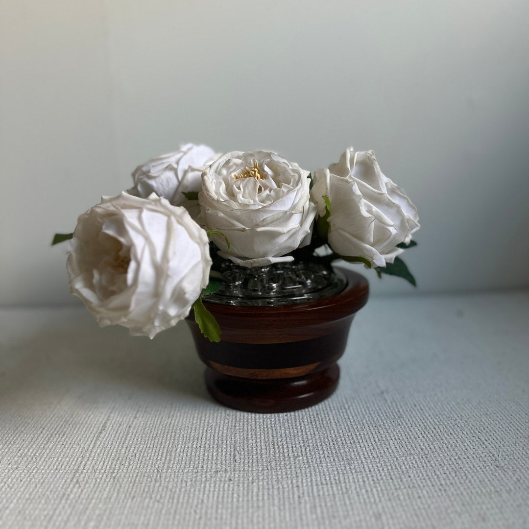 Vintage Carved Wood Pedestal Bowl With Glass Frogger and Real Touch ...
