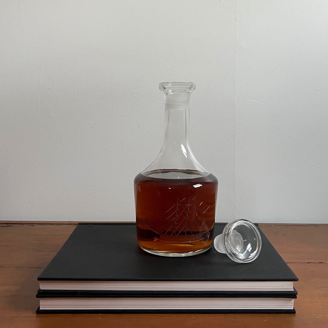 Vintage Etched Glass Clipper Ship Sailboat Decanter Barware for Bourbon ...