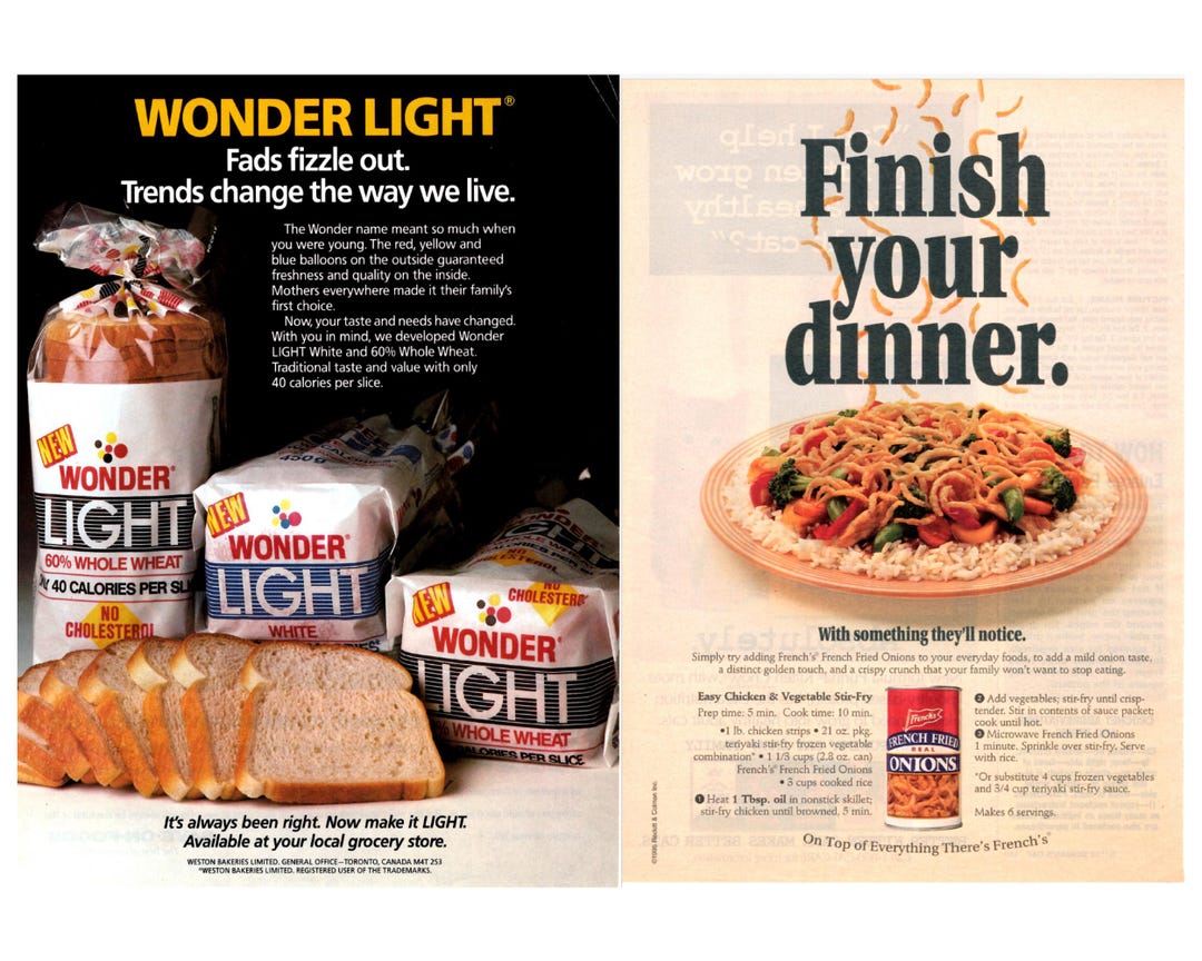 90s Food Ad Bundle, 12 Vintage Magazine Pages for Collage, Scrapbooking ...