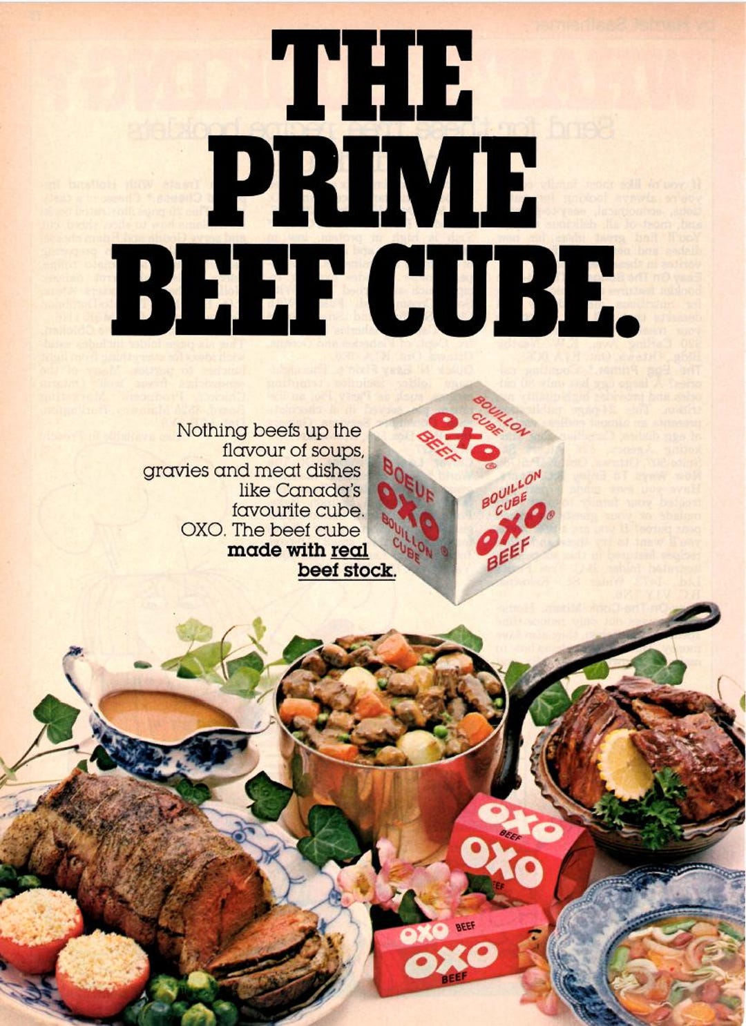 Vintage OXO Beef Cube Ad, 1980s Magazine Advertising for Food, Kitchen ...