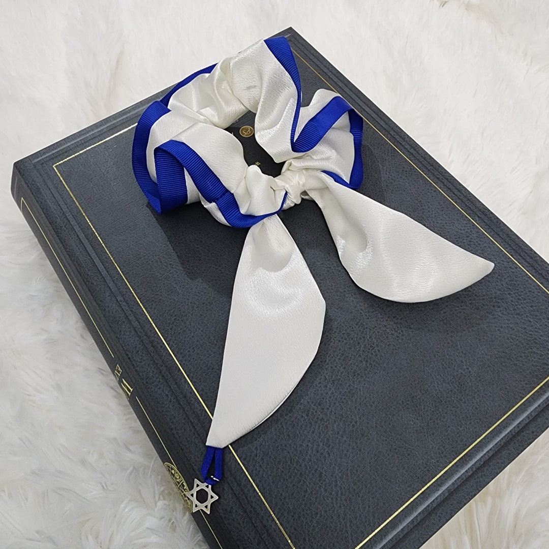 Scrunchie for Israel - White Ponytail Ruffle Scrunchie With Star of ...
