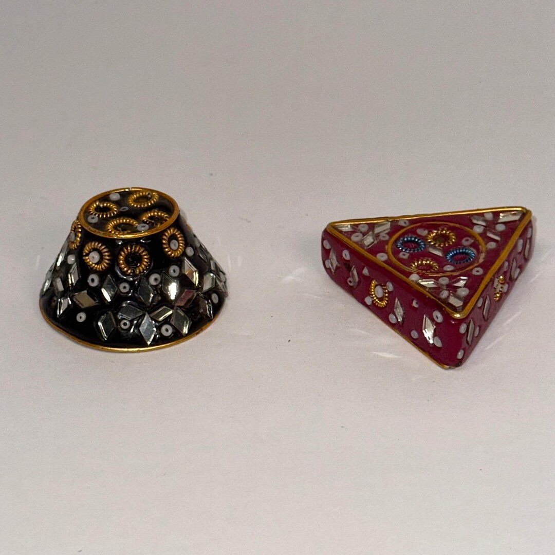 Ornate Vintage Decorative Trinket Set Bell Triangle Red Black Gold ...