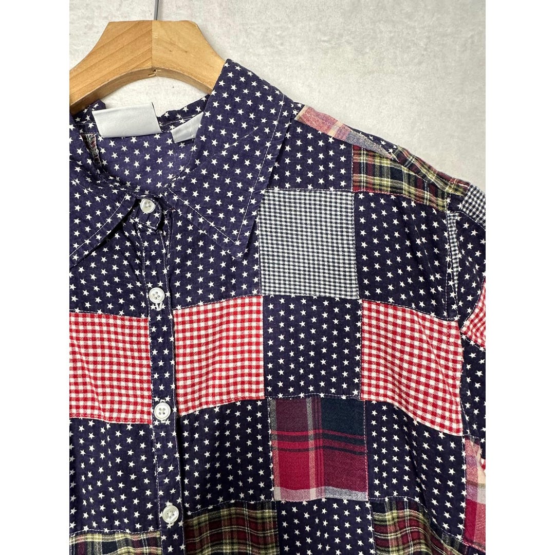 Vintage Carolina Blues Patchwork Star Plaid Short Sleeve Button up ...