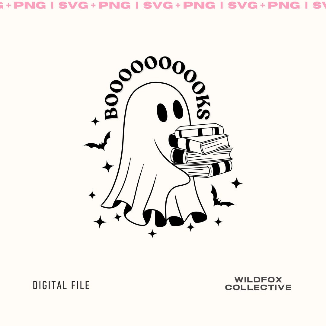 Bookish Ghost Reading Books SVG PNG File: Halloween Spooky Season ...