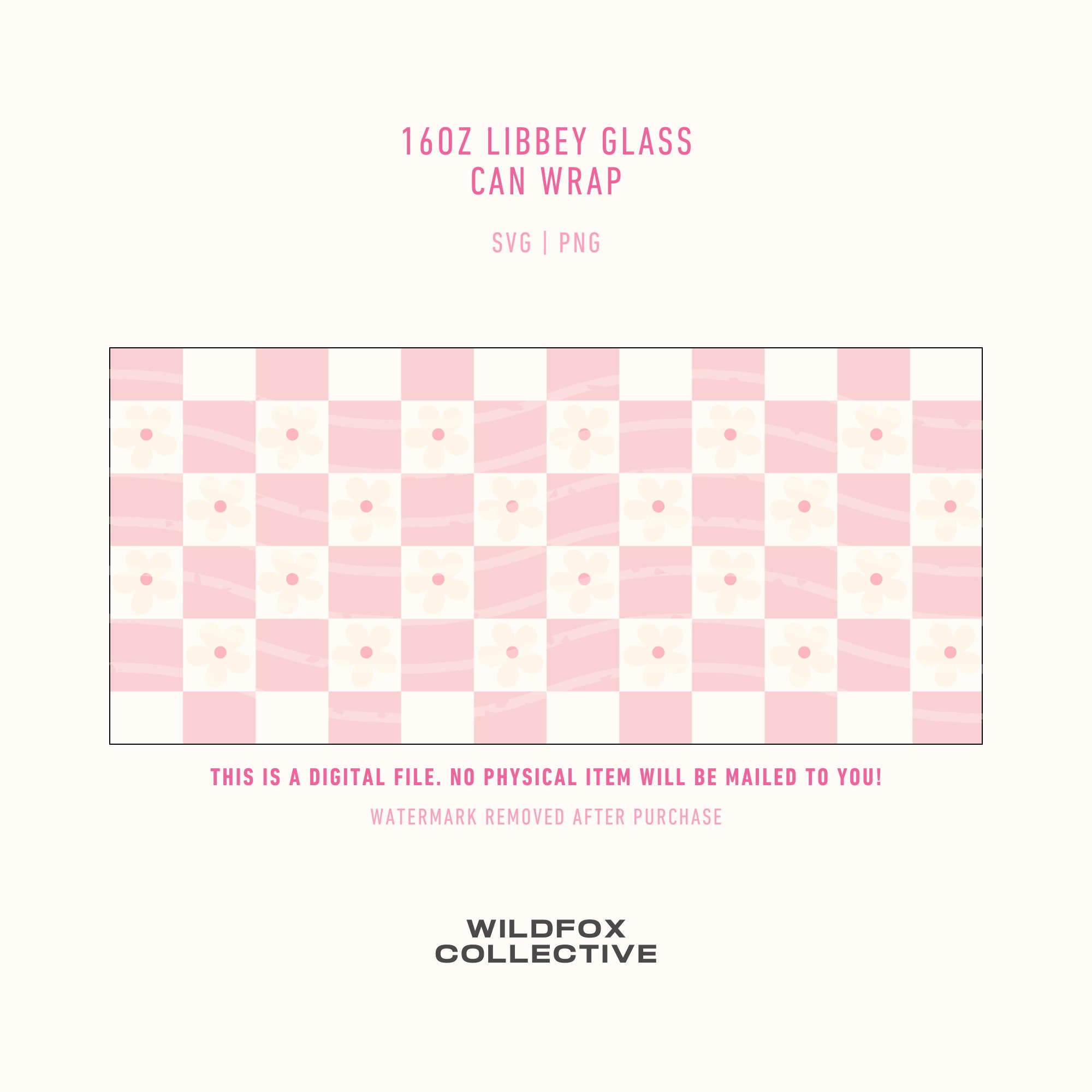 Pink Checkered Flowers Glass Can SVG PNG, Daisies Libbey Glass Svg ...