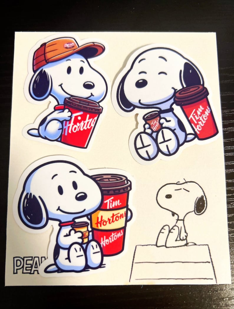 Snoopy Tim Hortons Coffee Cup Waterproof Glossy Vinyl Sticker Sheet - Etsy
