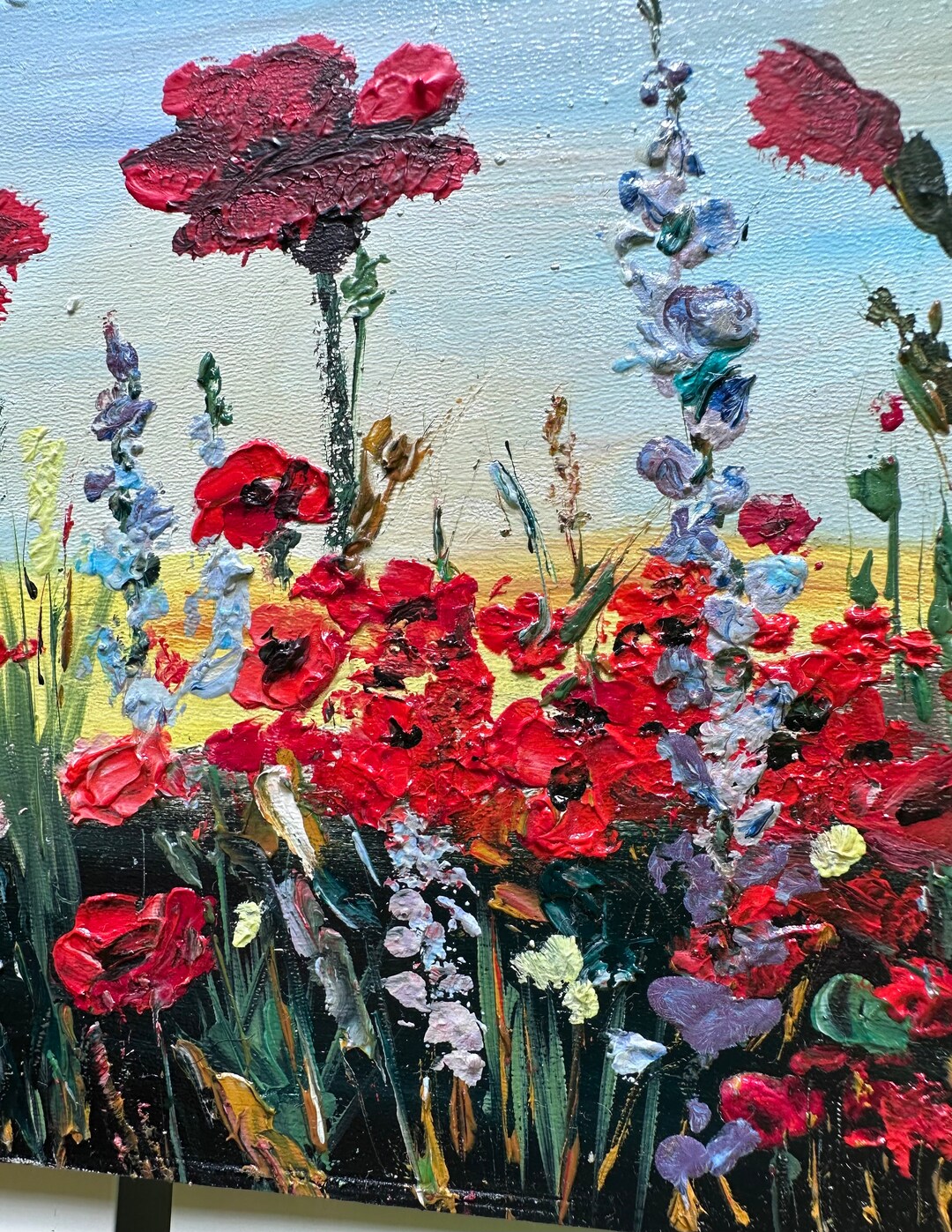 Tiny Original Oil Painting With Summer Landscape of Wlowers Field ...