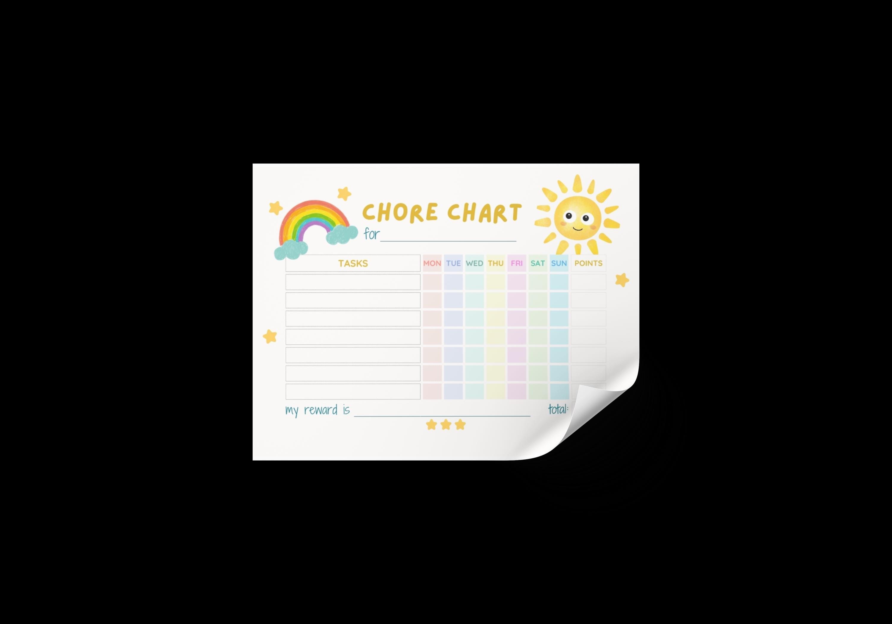 Colorful Kids Chore Chart; Digital Download, Print and Customize for ...