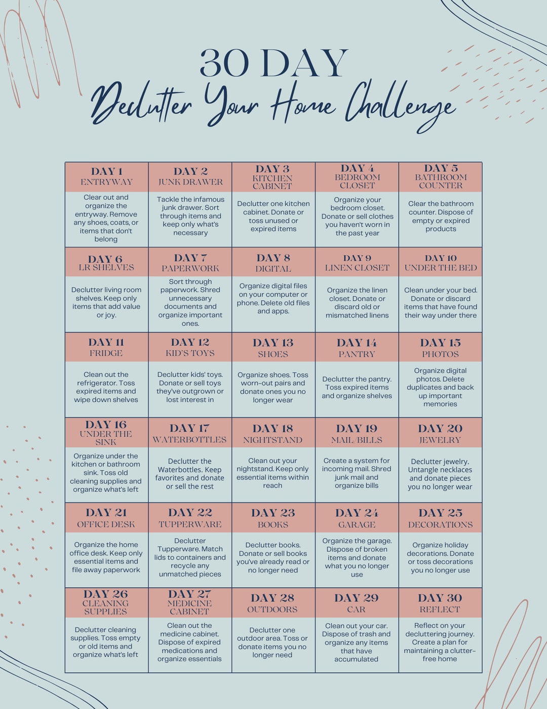 30 Days to Declutter Your Home Challenge: Organization Guide - Etsy