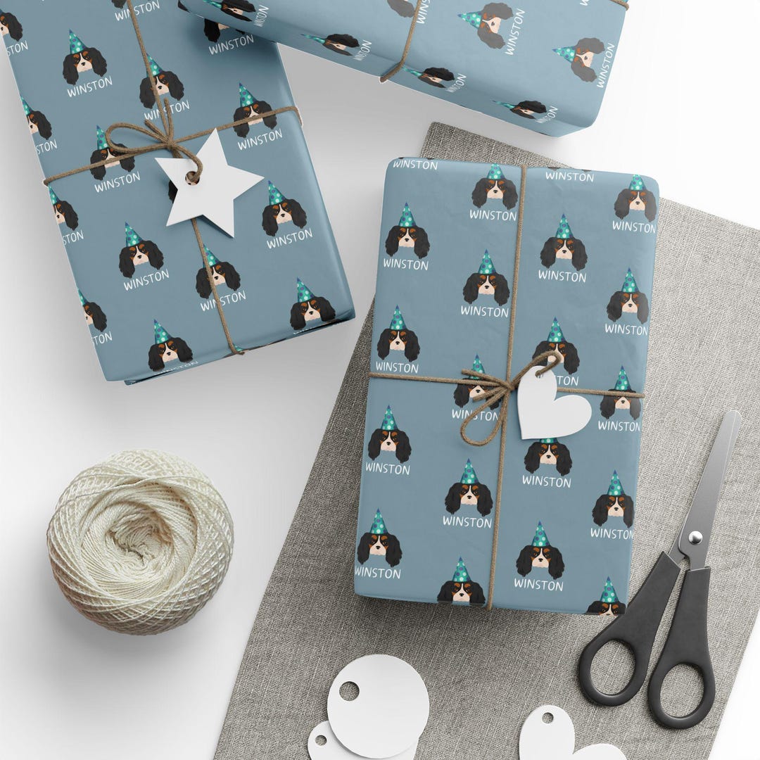 Personalized Cavalier King Charles Wrapping Paper - Tricolor Cavalier ...