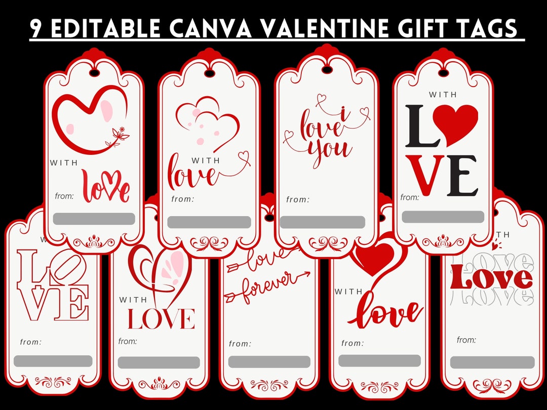 Editable Valentine's Day Gift Tags, Custom Happy Valentine's Day Tags ...