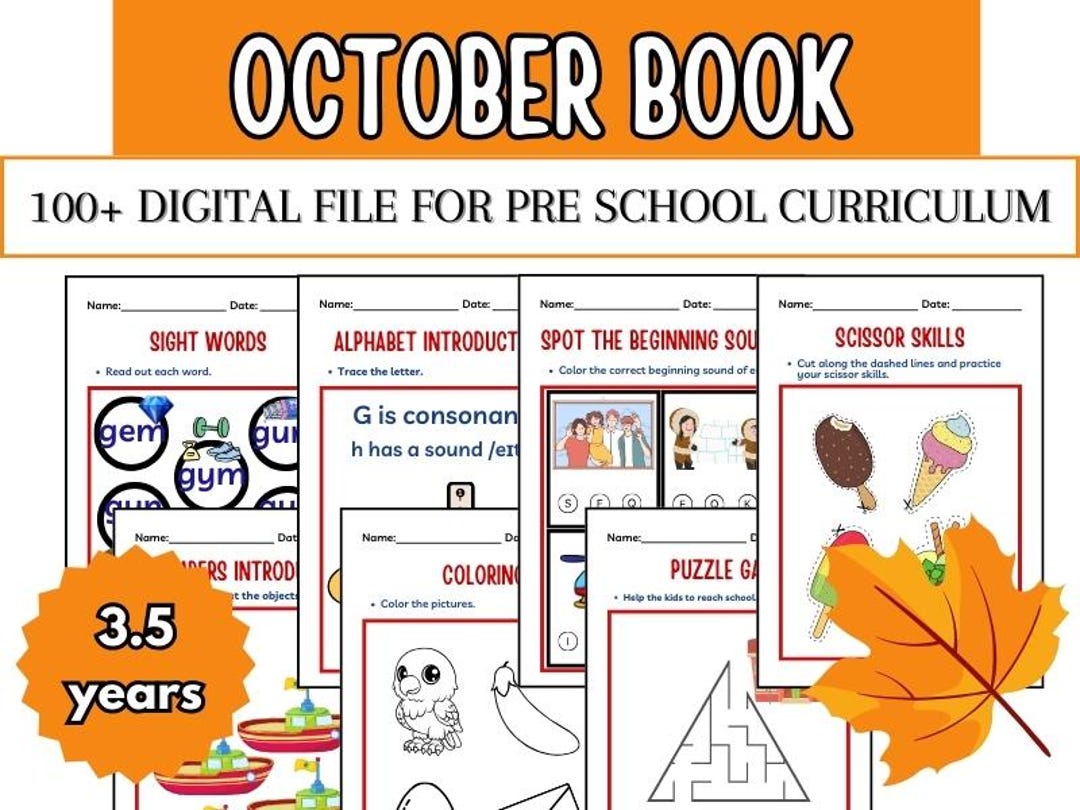 October Preschool Curriculum: Learning Workbook, Lesson Plans (digital ...