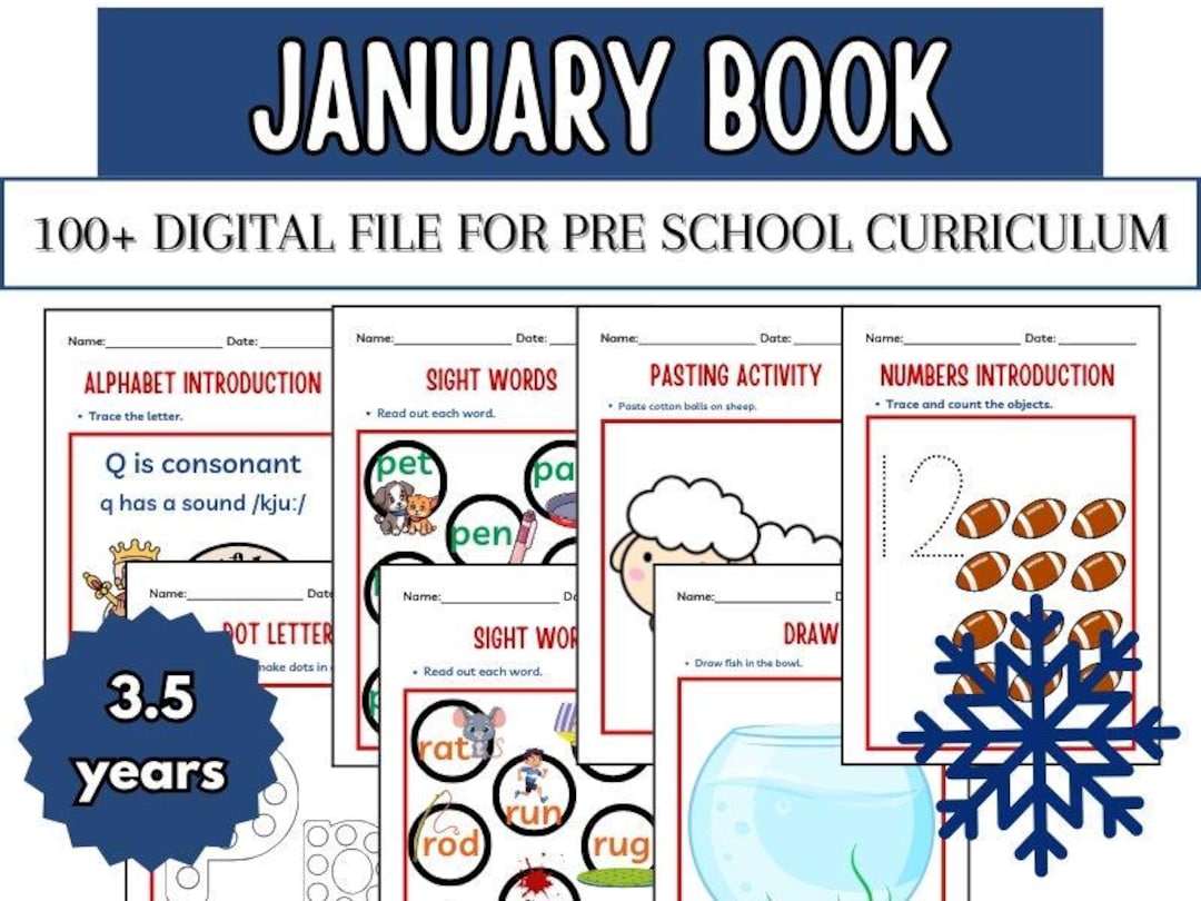 January Pre-k Learning: Printable Workbook & Lesson Plans (digital ...