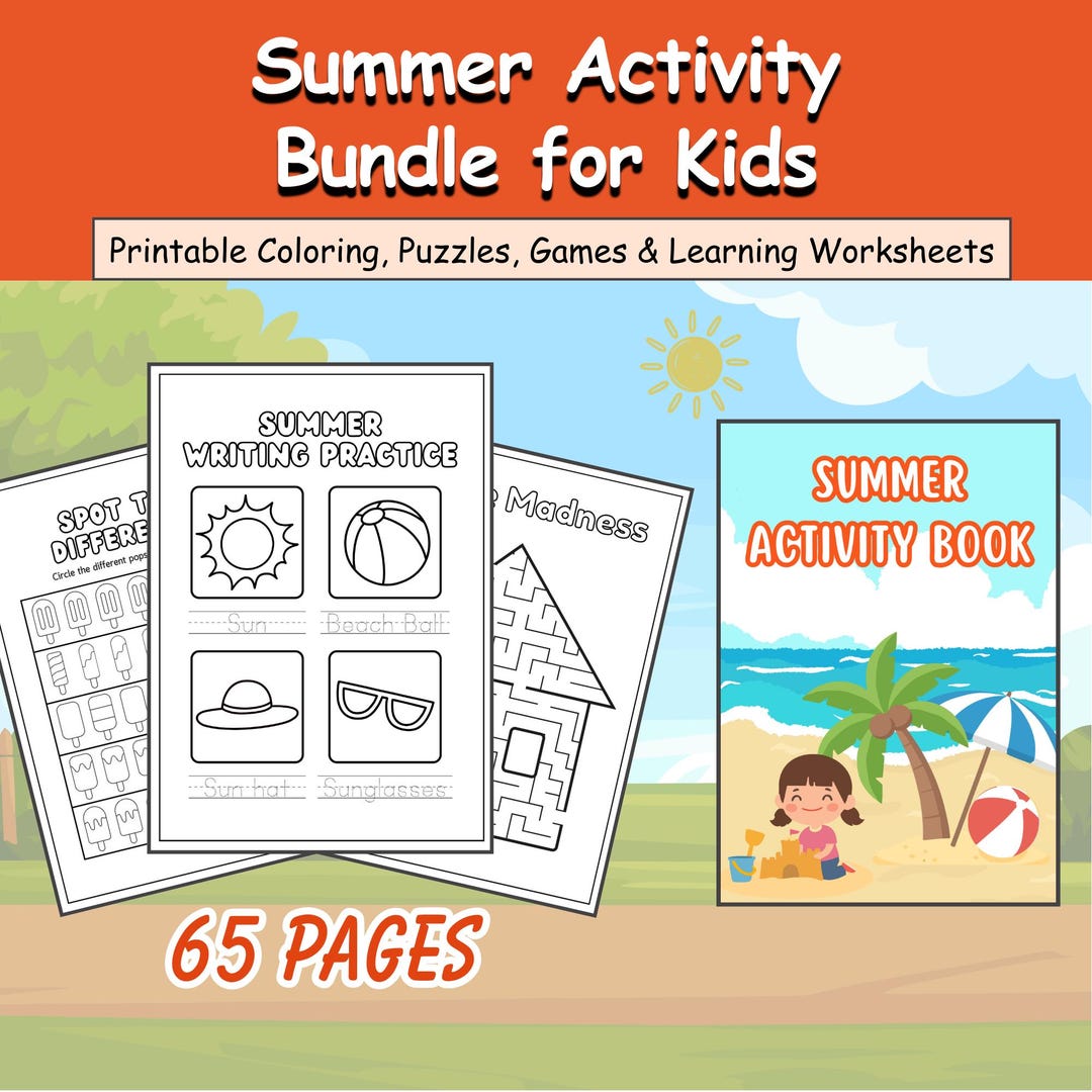 Summer Activity Bundle for Kids Printable 65 Pages Preschool Worksheets ...