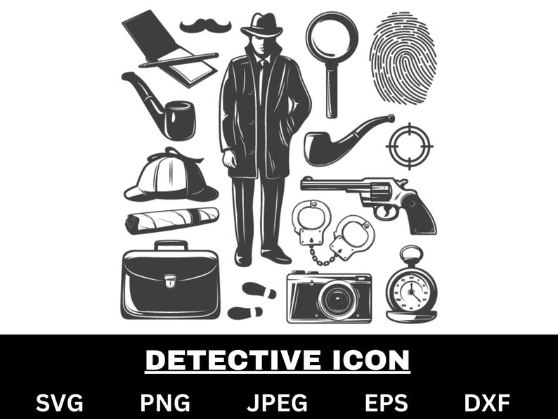 Detective Tools Vector Svg Private Investigator SVG Magnifying Glass ...