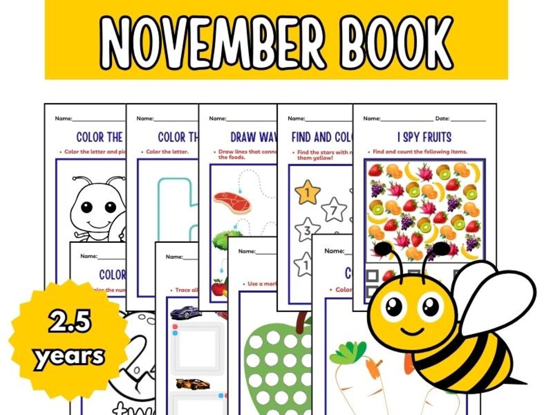 November Activity Book for Kids: Preschool Learning (PDF Pattern ...