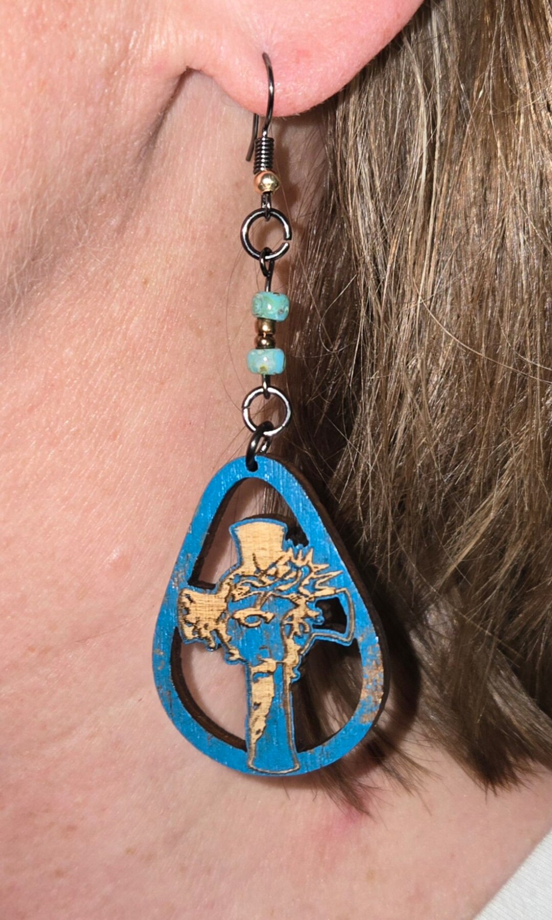 Jesus Piece Earrings,earrings,jesus Piece Earring,wooden Jesus Cross ...