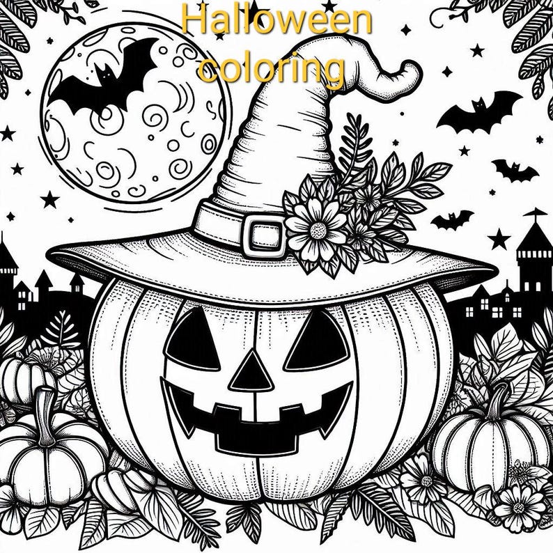 Halloween Coloring Pages Spooky Pumpkin Witch Hat Bats 13 Printable ...