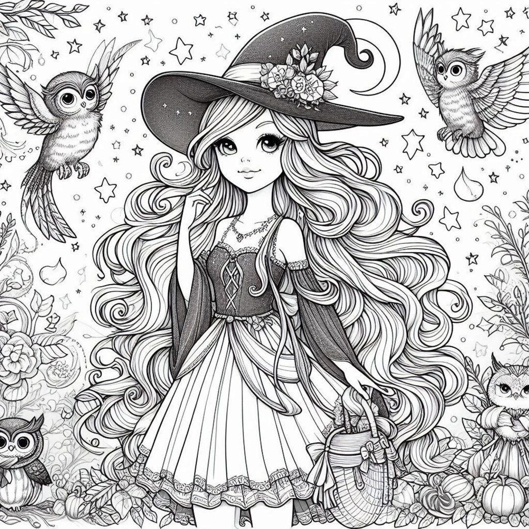 Witch Coloring Pages 6 Printable Fantasy Coloring Sheets Witch 1 PDF ...