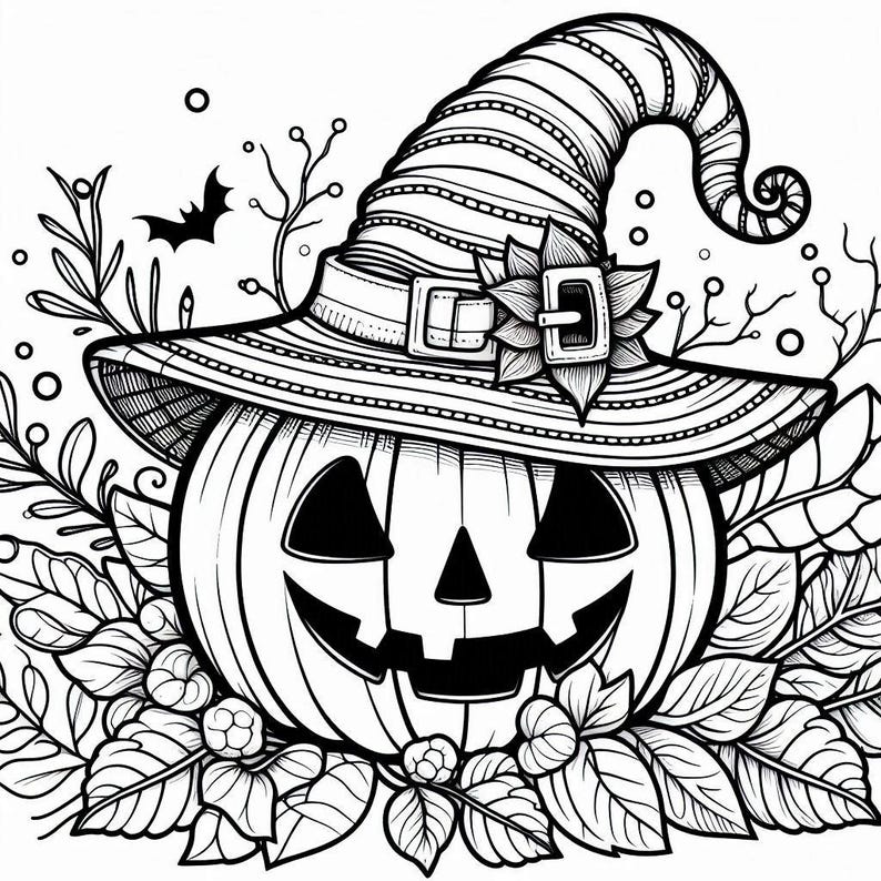 Halloween Coloring Pages Spooky Pumpkin Witch Hat Bats 13 Printable ...