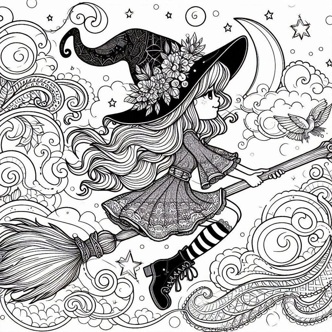 Witch Coloring Pages 5 Printable Fantasy Coloring Sheets Witch 1 PDF ...