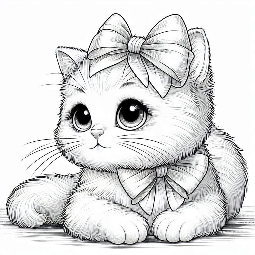 Cute Cats With Bows Coloring Pages 7 Printable Cat Coloring Sheets PDF ...