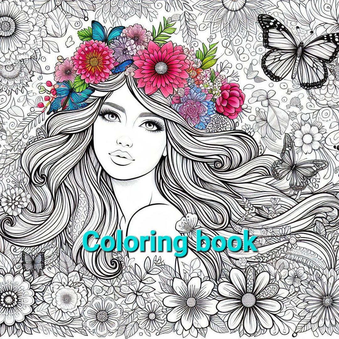 Color the Picture to the End Beautiful Women and Flowers Partially ...