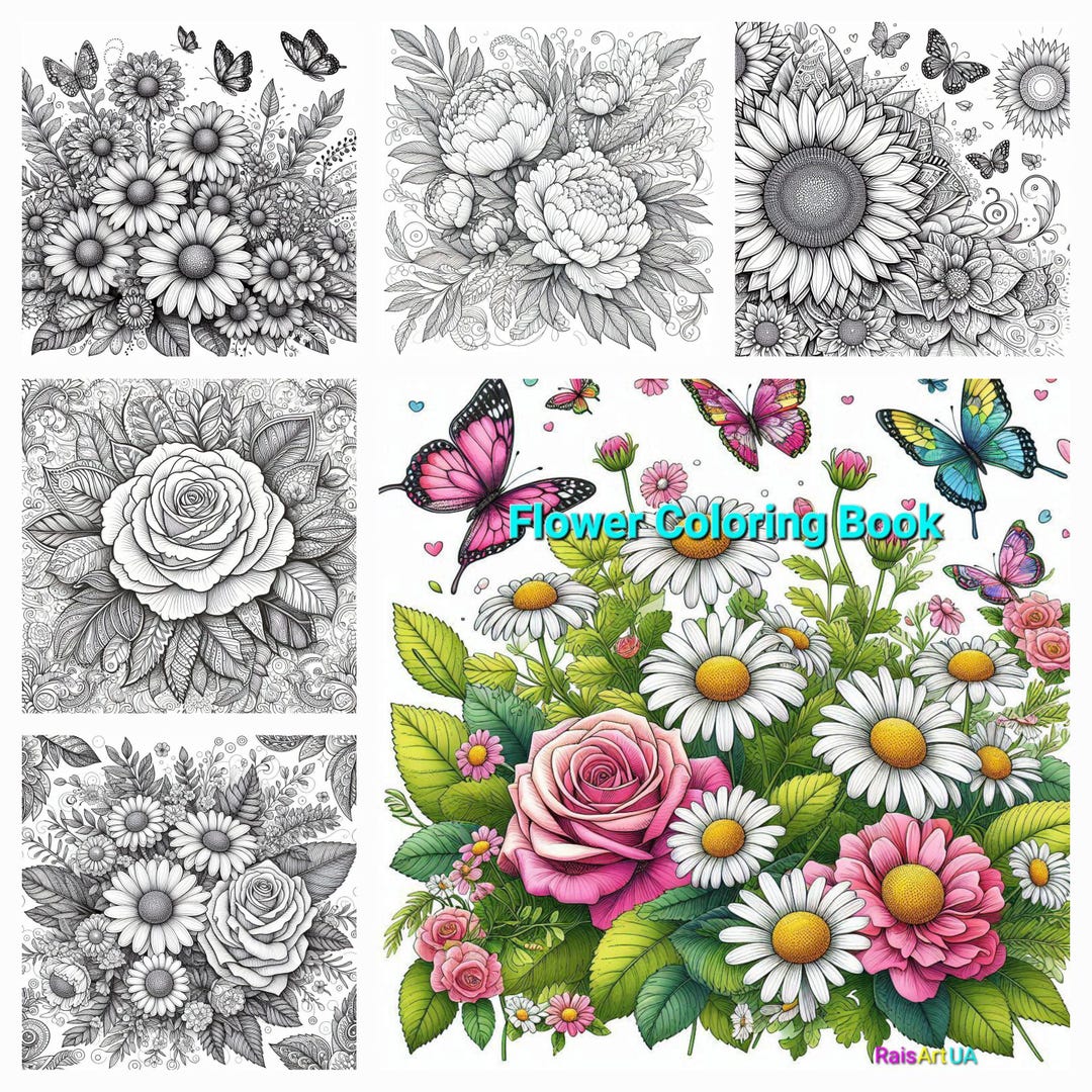 Floral Coloring Book 25 Beautiful Flower Designs Digital Download 1 PDF ...