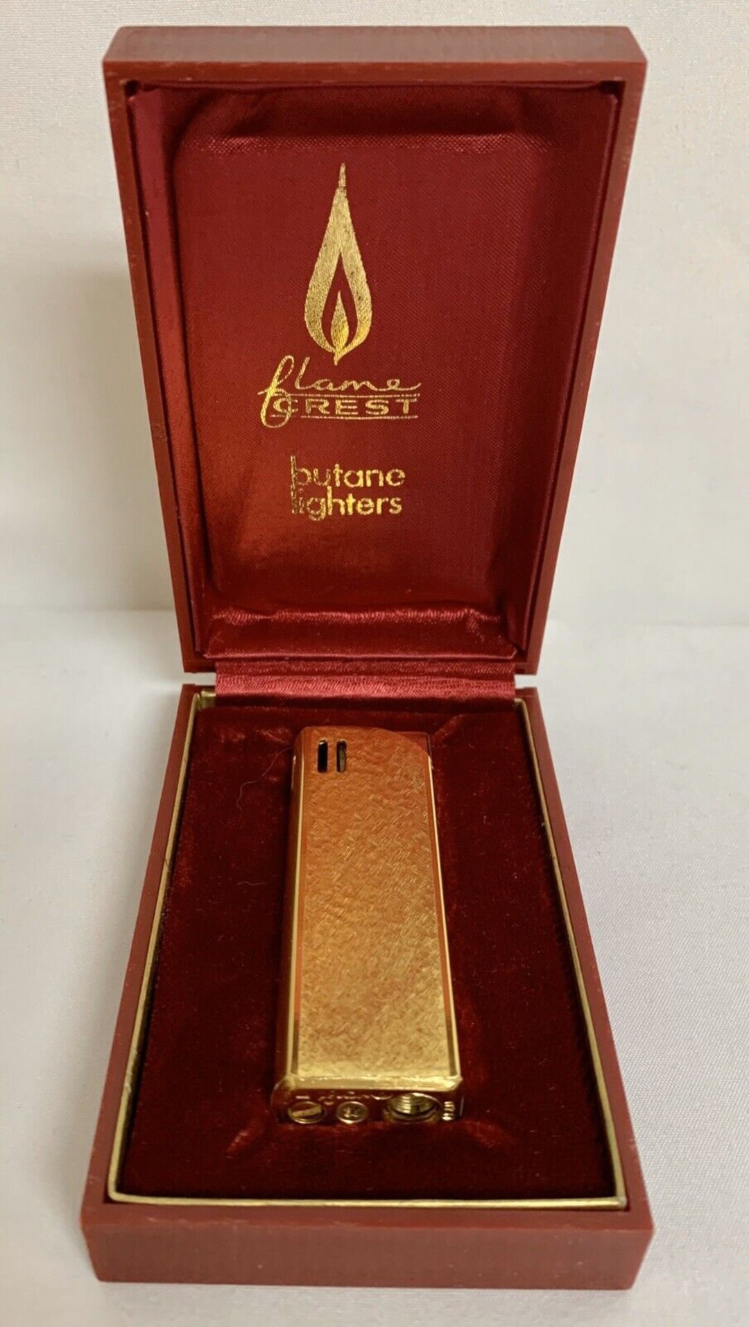 Vintage Flame Crest Gold Engraved Butane Lighter in Red - Etsy