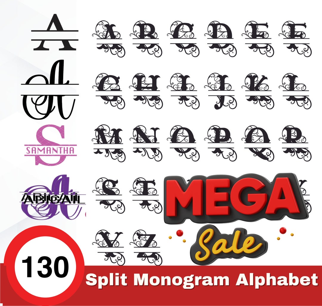 Split Monogram Alphabet SVG, DXF, PNG, Split Monogram Frame Alphabet ...