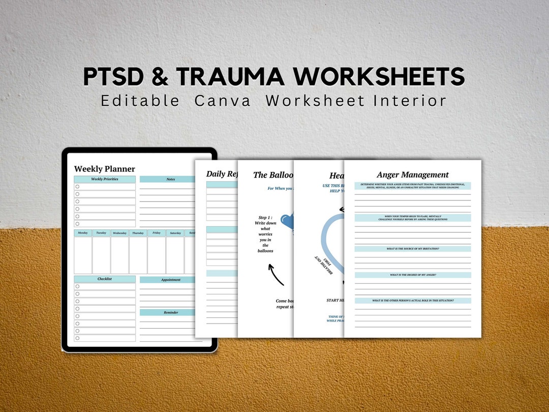 Trauma Worksheets Adult MEGA Bundle, PTSD Workbook 70 Pages, CBT for ...