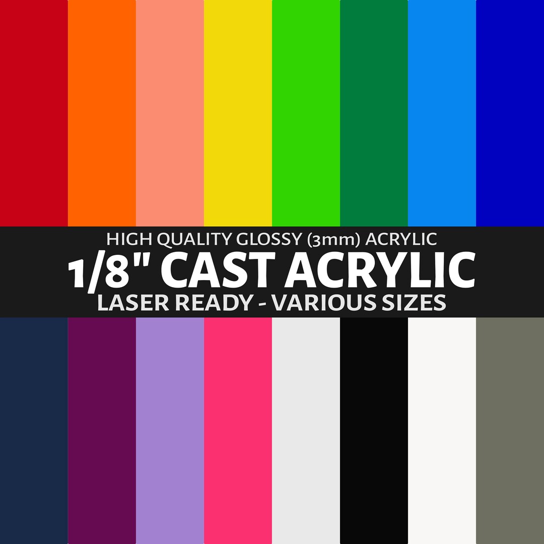 1/8" Solid Color Acrylic Sheet, Glowforge Ready Plexiglass, Laser Acrylic, Black White Clear Red ...