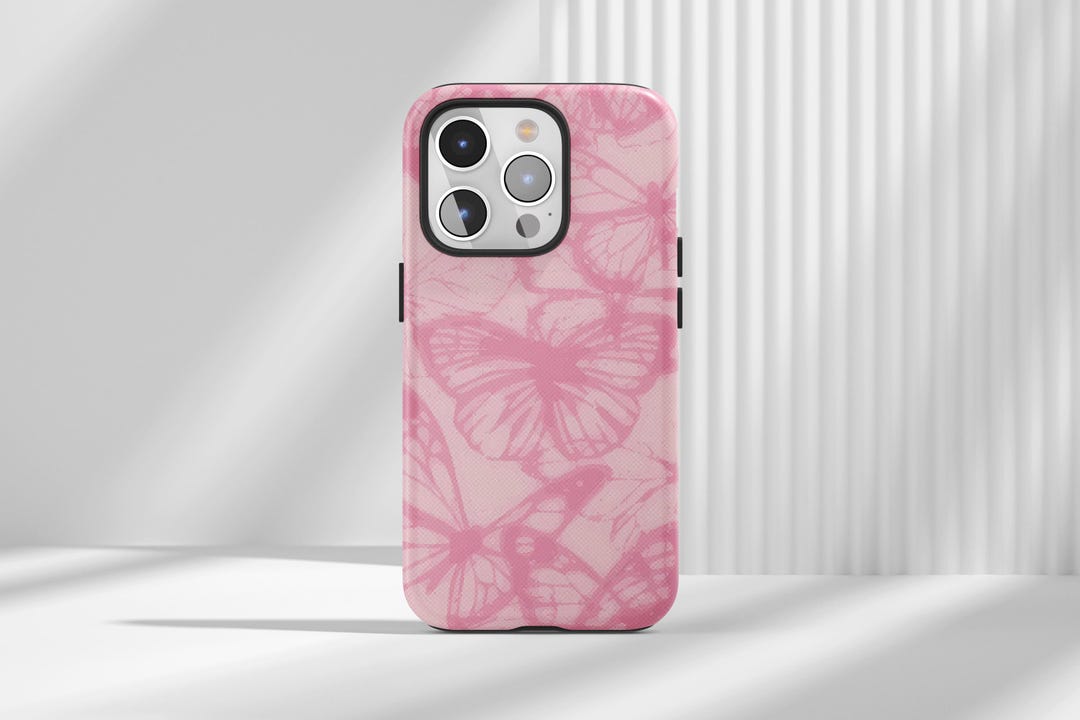 Pink Aesthetic Phone Case Butterflies Pattern Cover for iPhone 16 15 14 ...