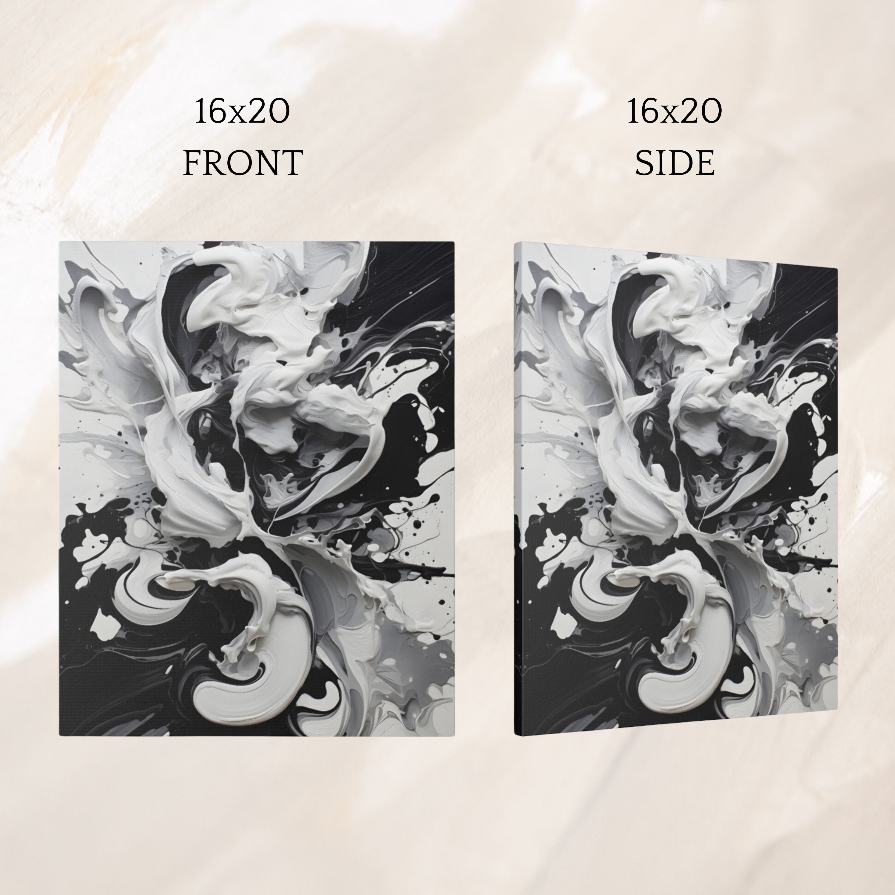 Black-and-white Wet Paint Effect Canvas Print Monochrome Painting for ...