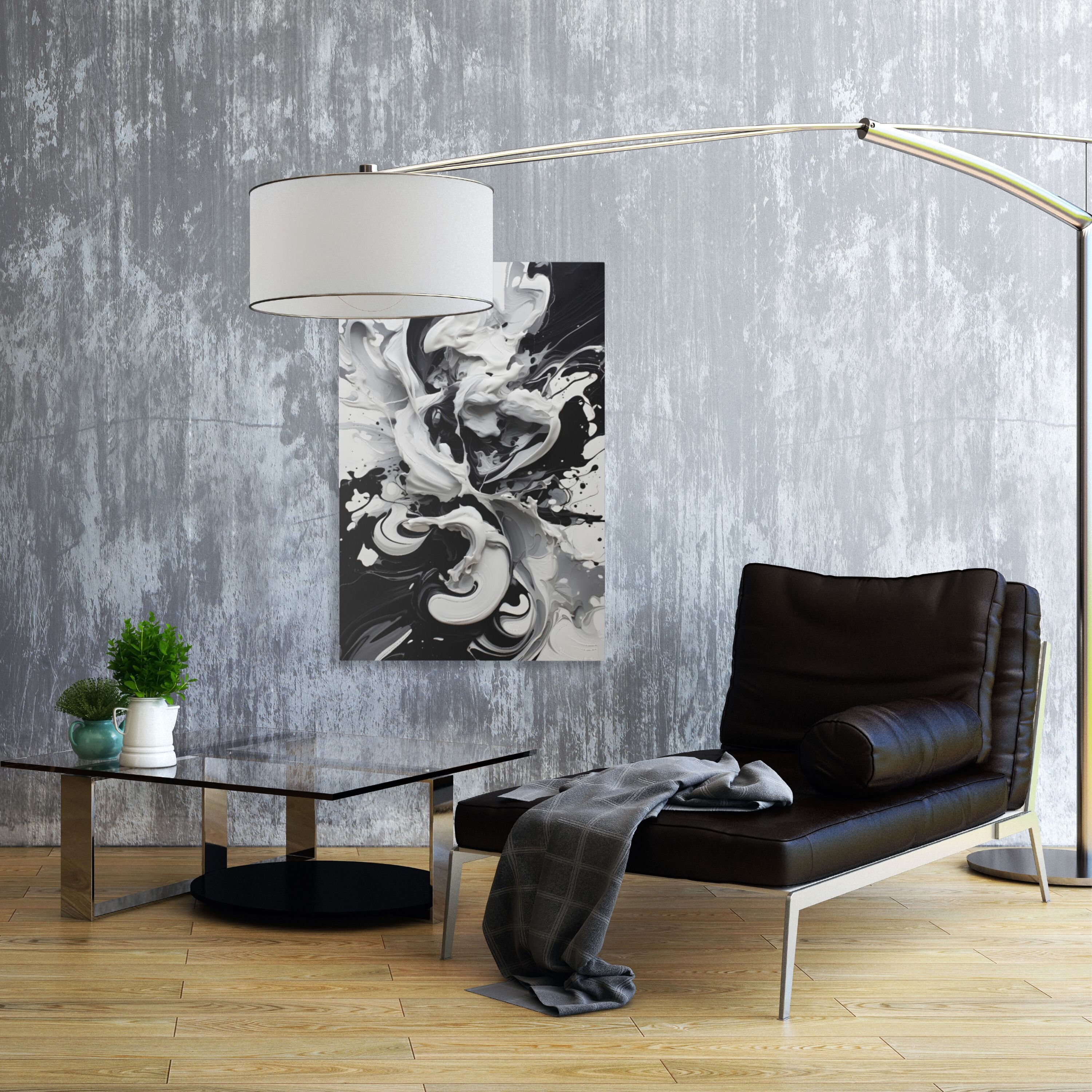 Black-and-white Wet Paint Effect Canvas Print Monochrome Painting for ...