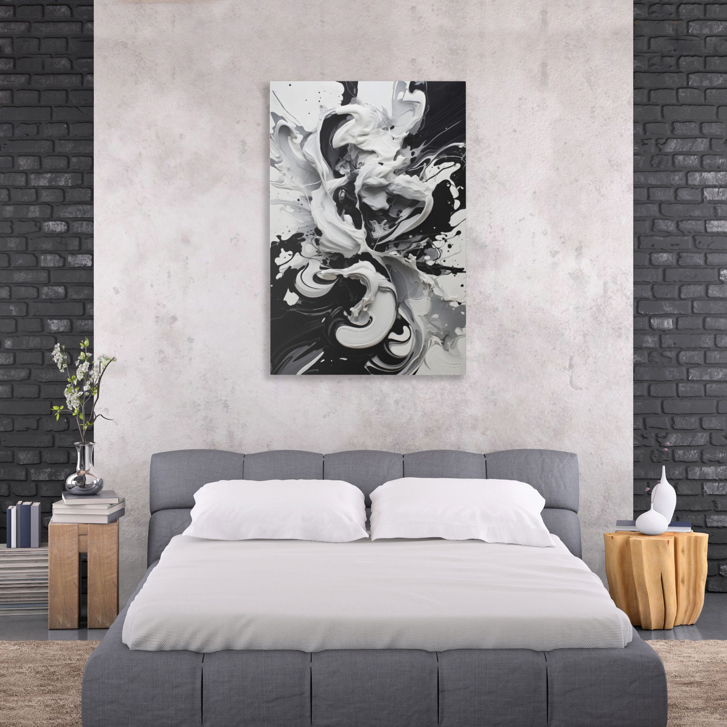 Black-and-white Wet Paint Effect Canvas Print Monochrome Painting for ...