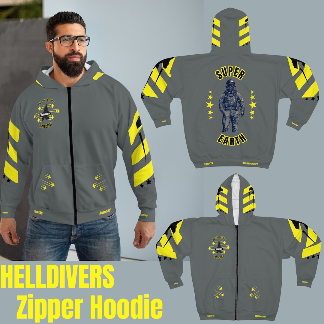 Helldivers 2 Zip Hoodie Super Earth Zipper Liberty Justice Democracy ...