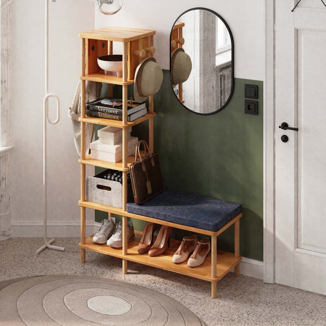 Modern Wooden Shoe Rack Entryway Bench, Mid Century Entryway Bench ...