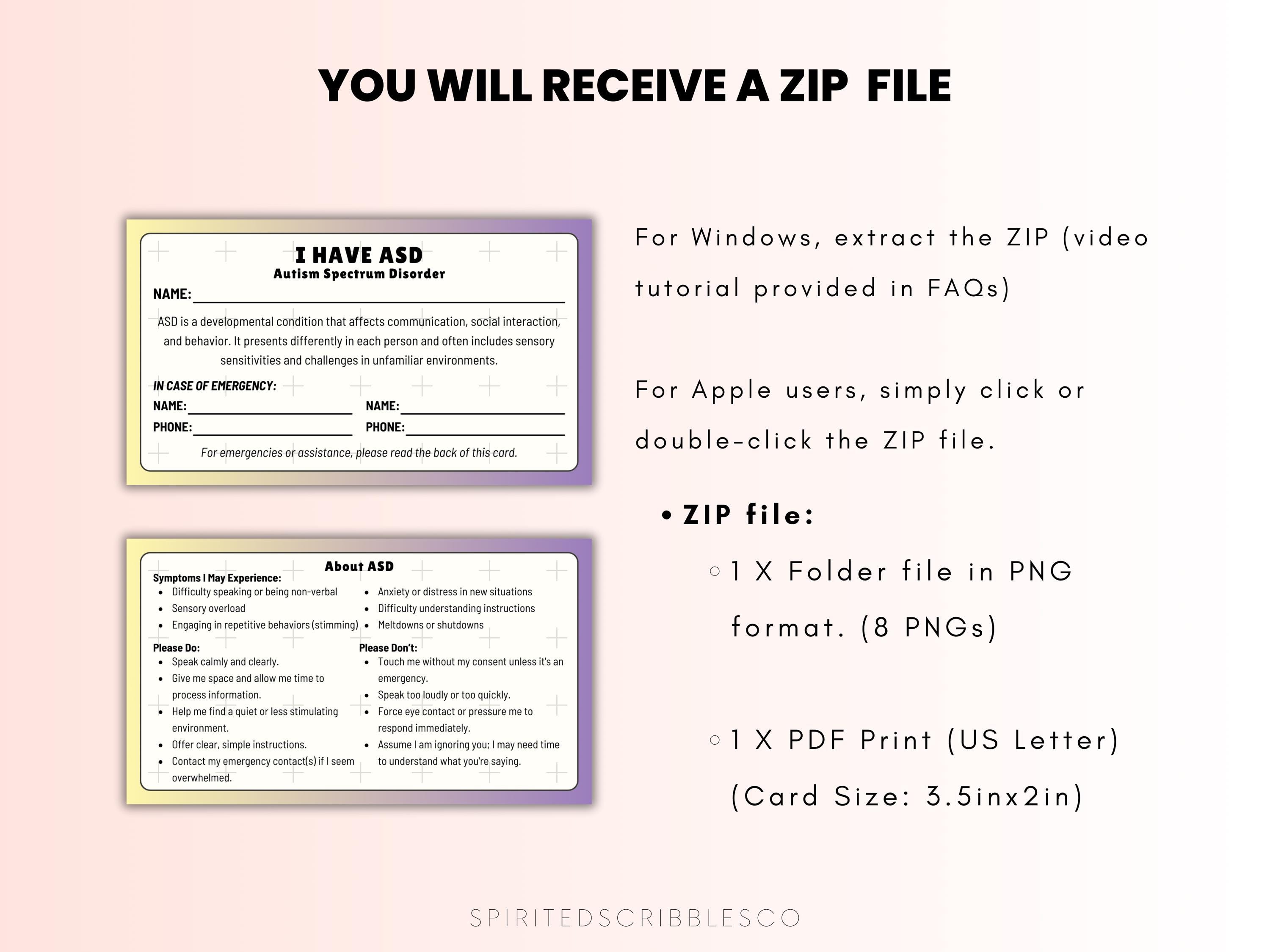 Printable ASD Card Autism Spectrum Disorder Health Safety Awareness ...