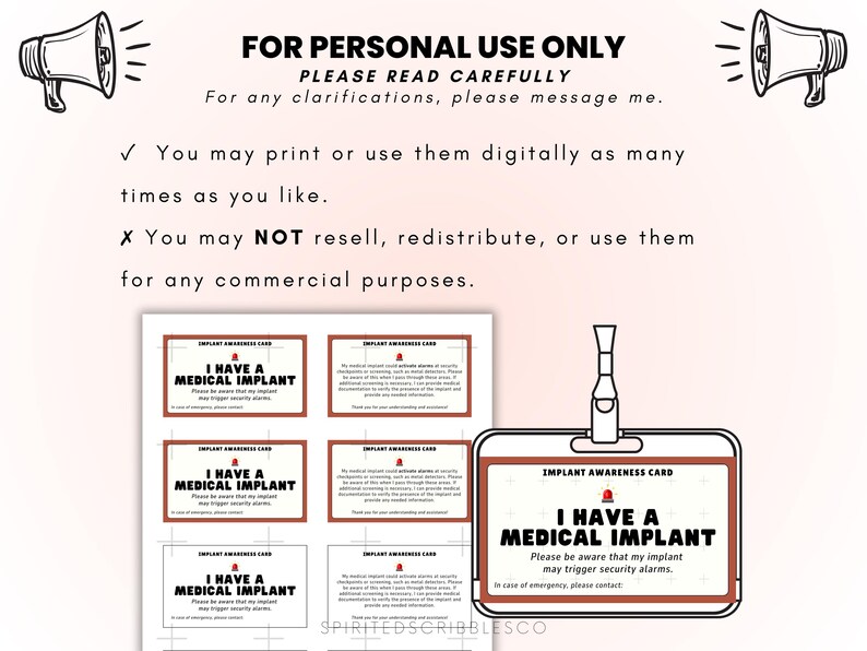 Printable Implant Card Medical Implant Awareness Alert Visual Wallet ...