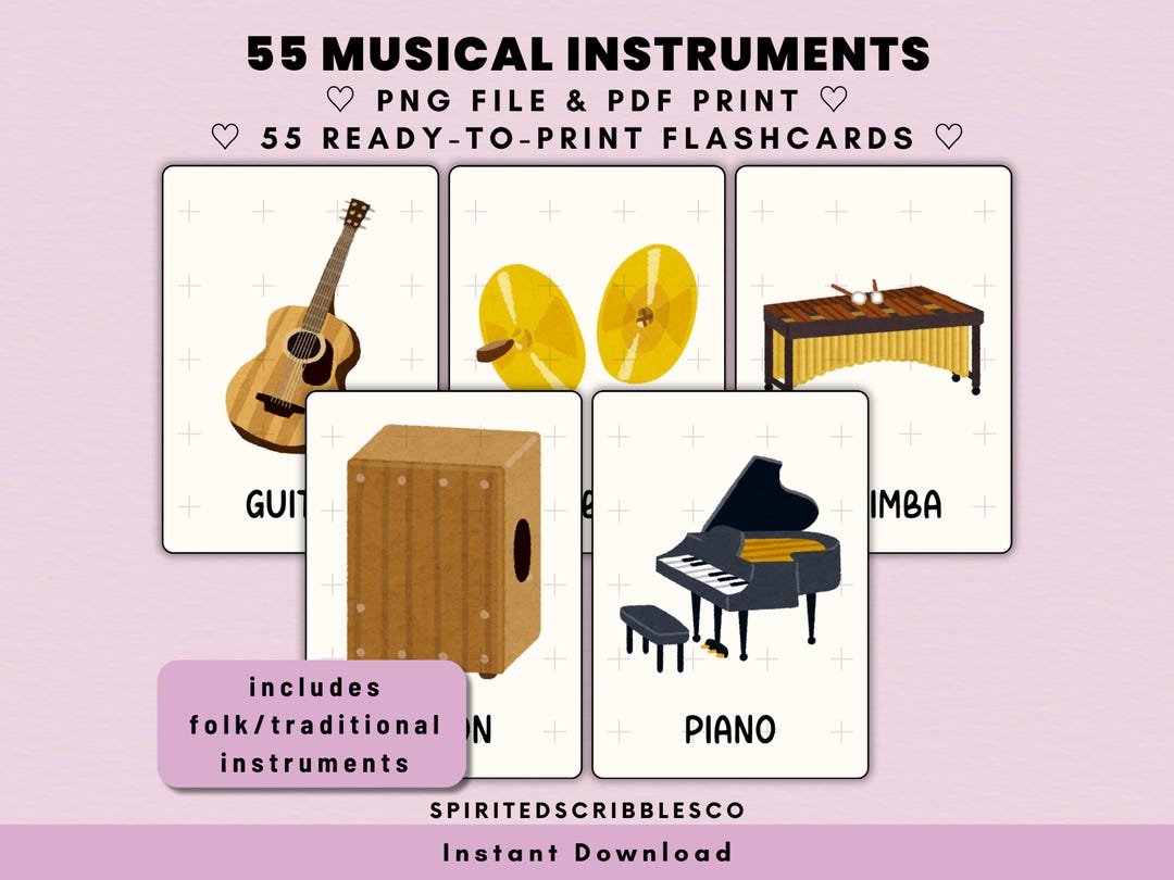 55 Musical Instrument Flashcards Printable Traditional/folk Instruments ...