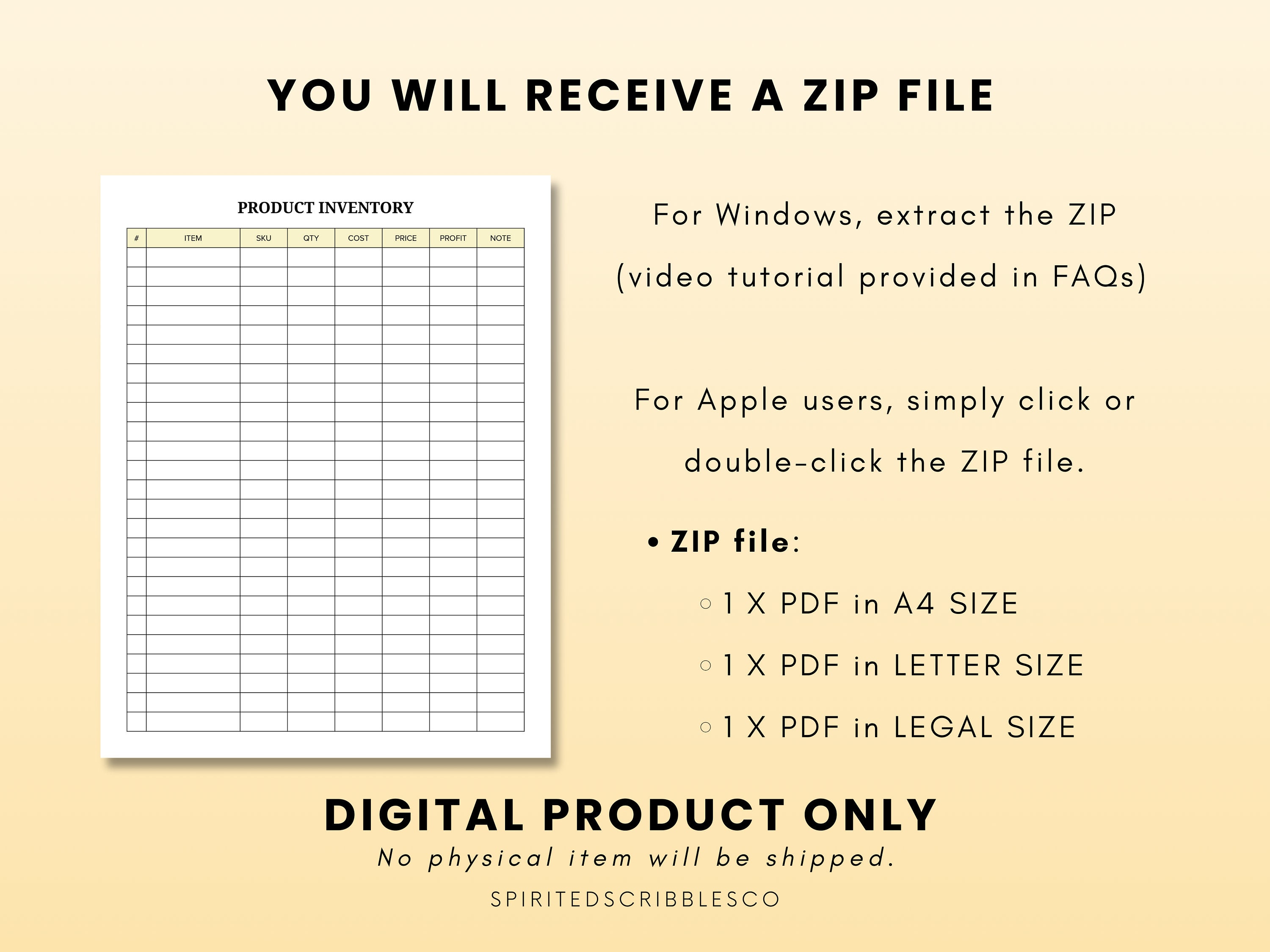 Product Inventory Tracker Printable Inventory Log Management Product ...
