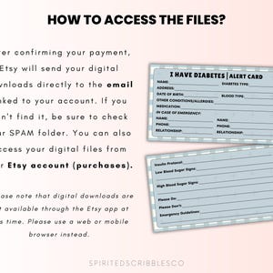 Printable Diabetes Alert Card Medical ID Ice Tag Emergency Diabetic ...