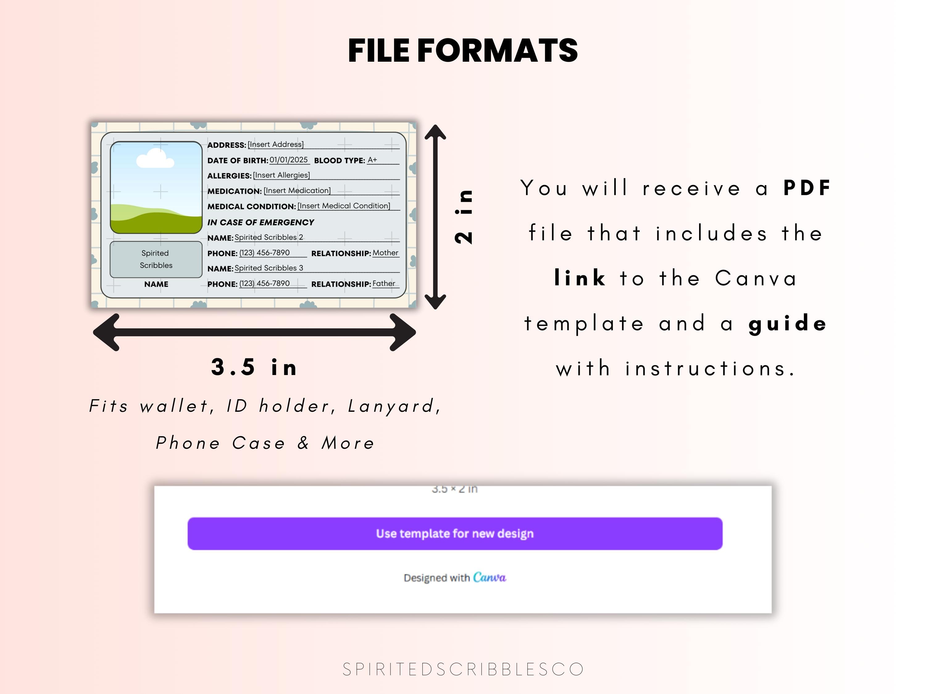 Kids Editable Emergency Card in Case of Emergency ICE Tag Contacts ...