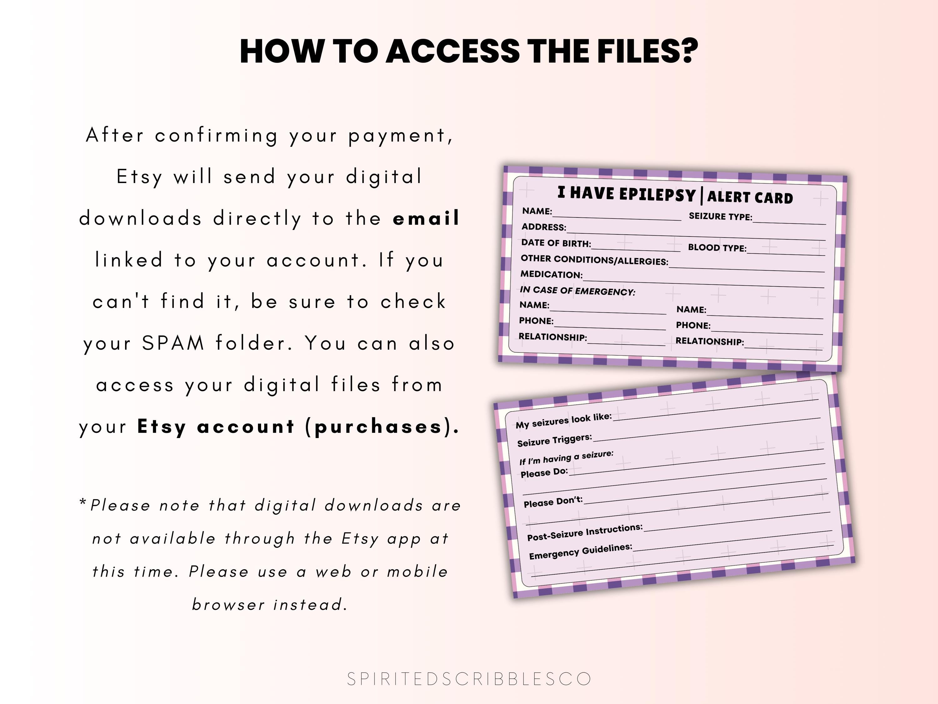 Printable Epilepsy Card Medical Alert Cards Epilepsy Seizure Awareness ...