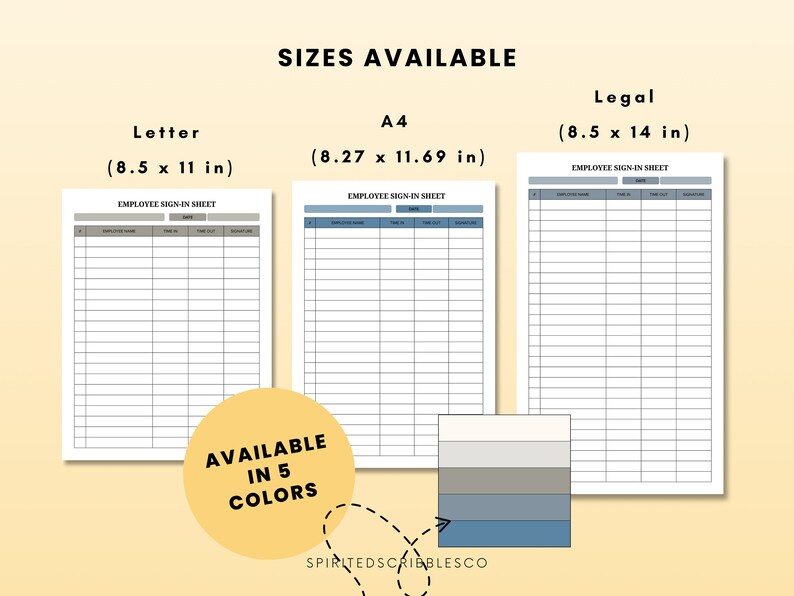 Employee Sign-in Sheet Printable Employee Time in Time Out Tracker ...
