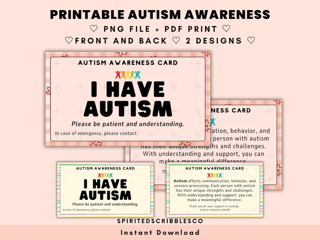 Printable Autism Awareness Card Medical Alert Name Tag in Case of ...