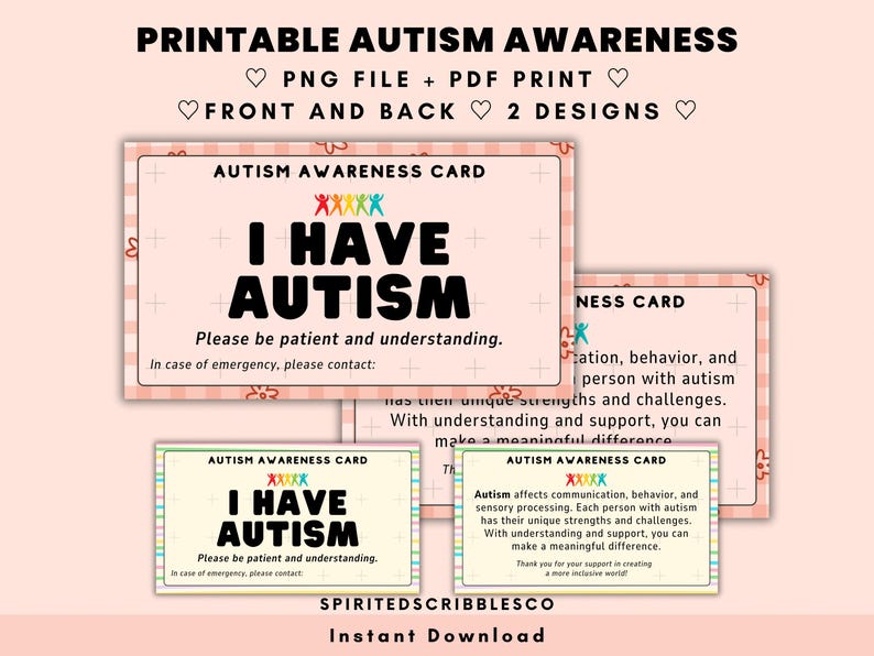 Printable Autism Awareness Card Medical Alert Name Tag in Case of ...